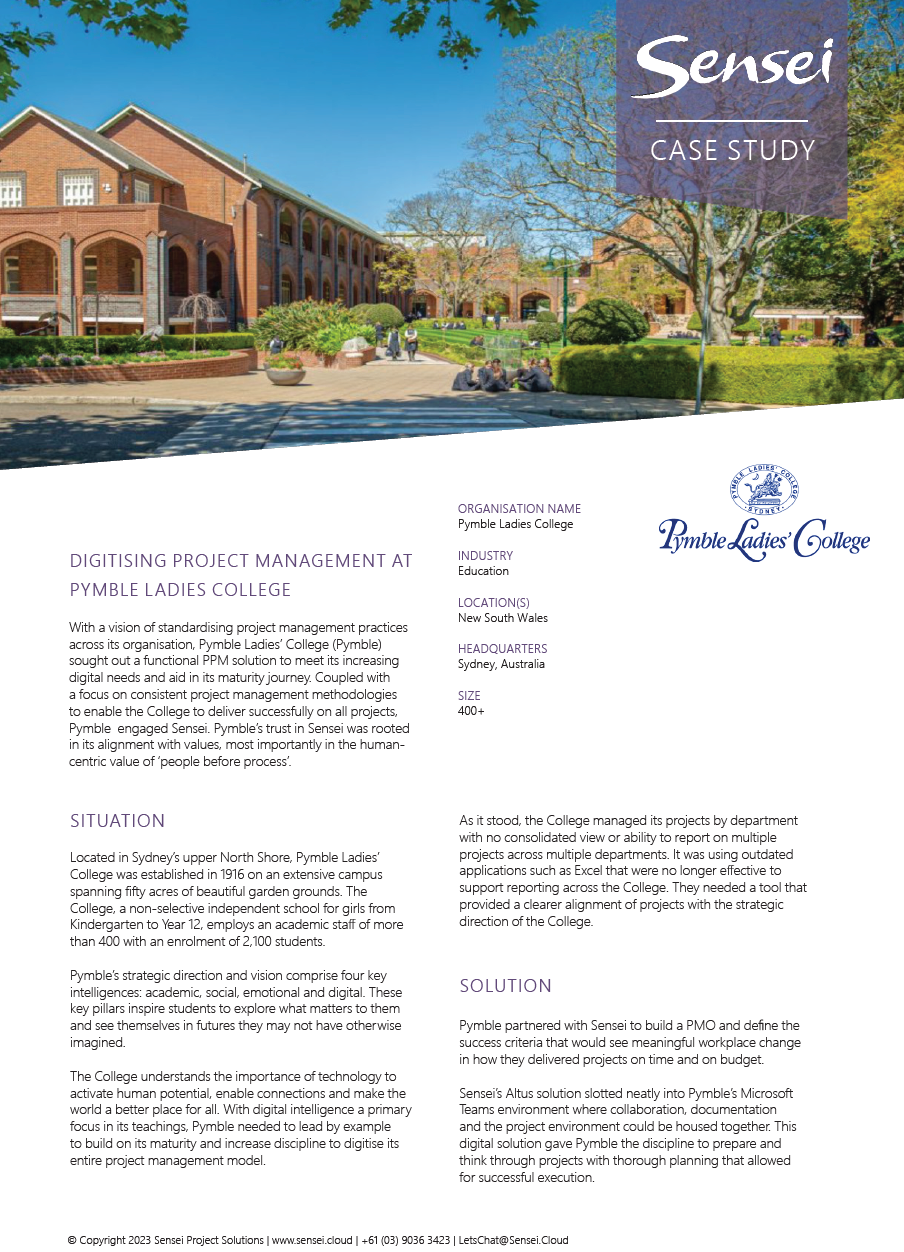 Case study: Pymble Ladies College - Sensei Project Solutions